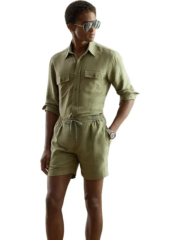 Ralph Lauren Hand-tailored Pleated Silk-linen Shorts - Fern Green