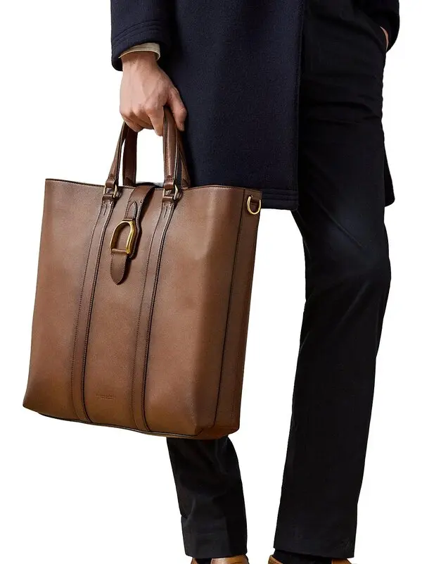 Ralph Lauren Welington Burnished Calfskin Tote - Dark Brown/chestnut