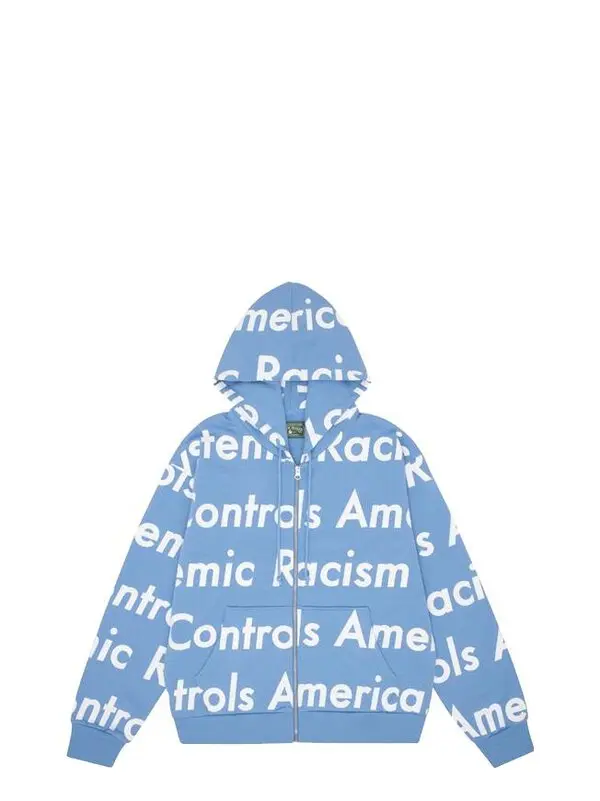 DENIM TEARS X Arthur Jafa 'systemic Racism Controls America' Zip-up Hoodie - Dusty Blue