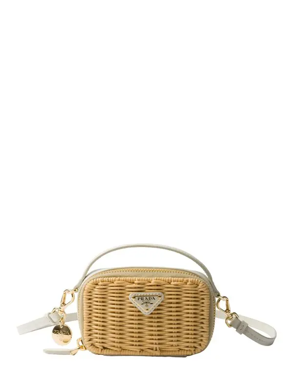 Prada Wicker And Leather Mini-pouch - Neutral