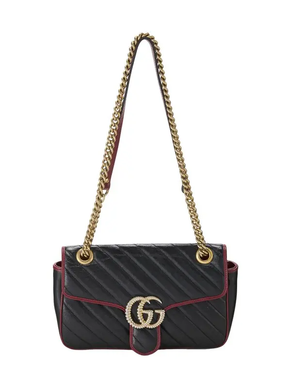 Gucci Leather Torchon Gg Marmont Shoulder Bag - Black