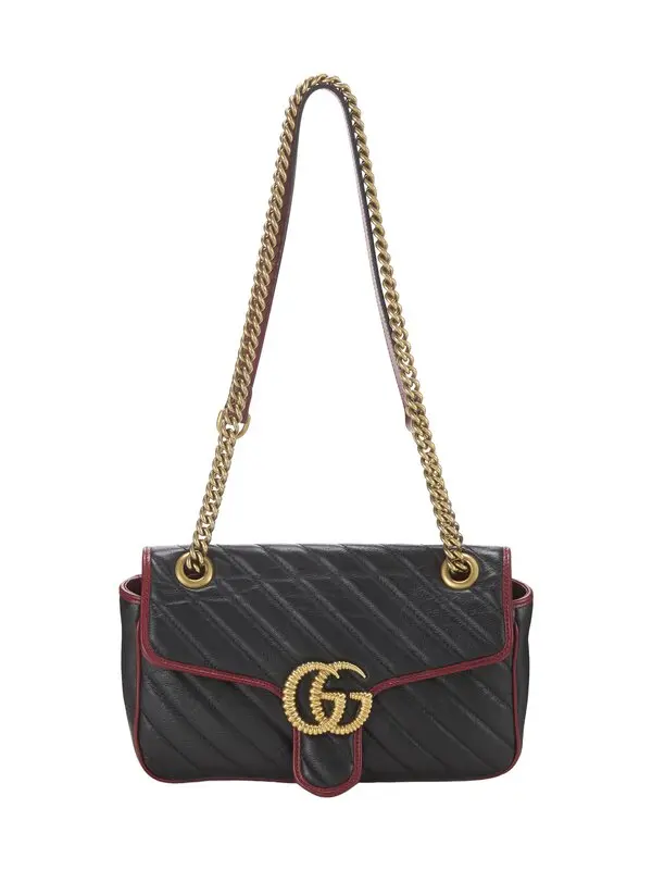 Gucci Leather Torchon Gg Marmont Shoulder Bag - Black
