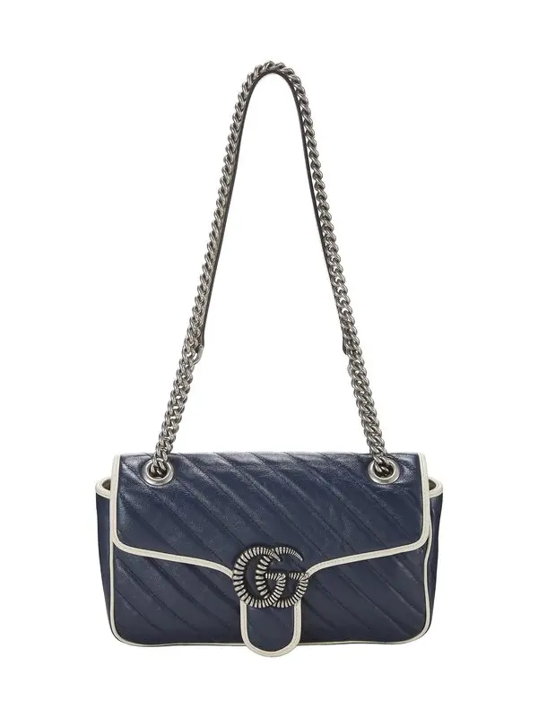Gucci Leather Torchon Gg Marmont Shoulder Bag - Navy
