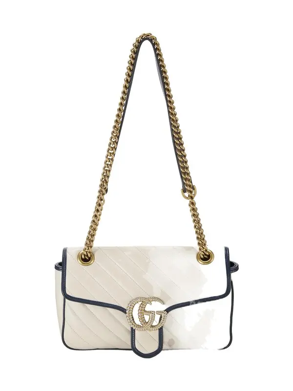Gucci Leather Torchon Gg Marmont Shoulder Bag - White