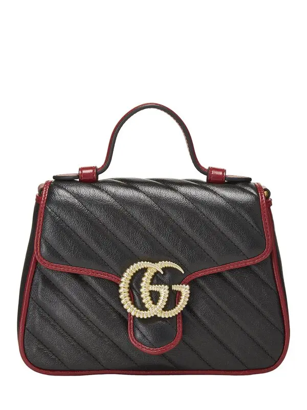 Gucci Leather Gg Marmont Top Handle Bag - Black