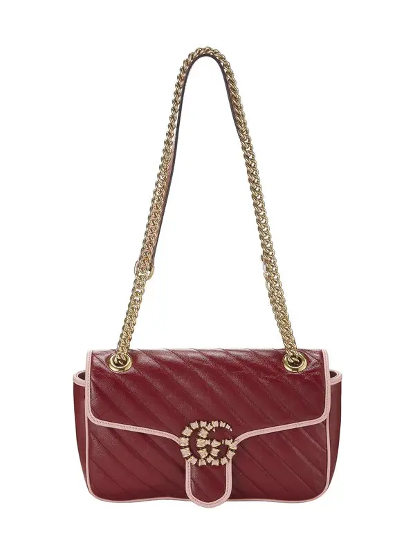 Gucci Leather Torchon Gg Marmont Shoulder Bag - Red
