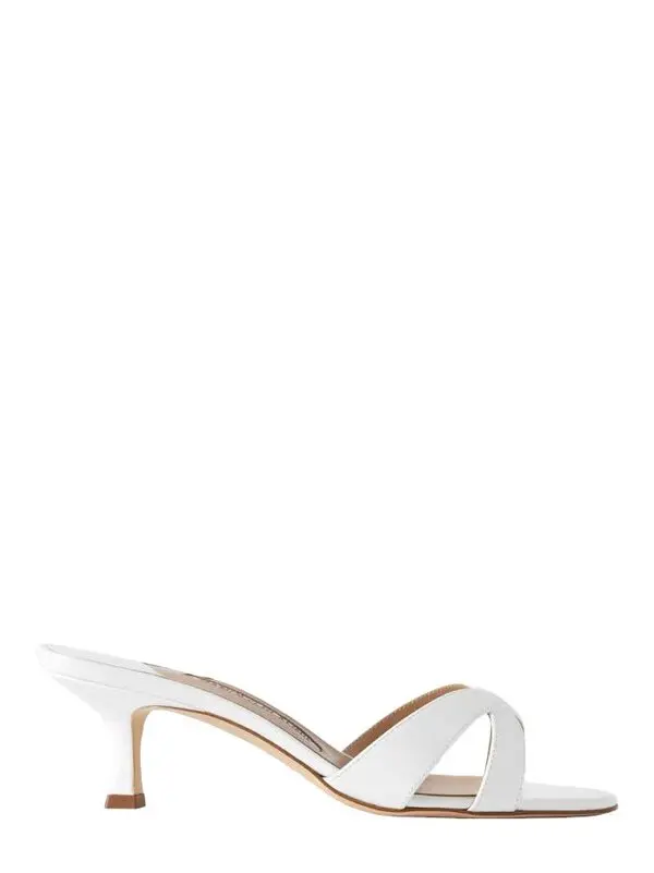 Manolo Blahnik Callamu 50 Patent Leather Mules - White