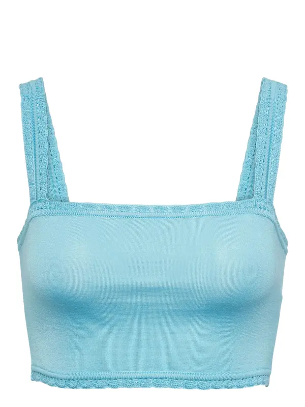 Dolce & Gabbana Lace-trimmed Silk Crop Top - Blue