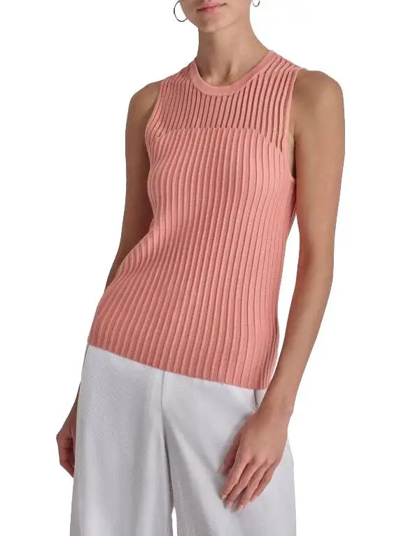 Dkny Stripe Sheer Yoke Sleeveless Sweater - Summer Rouge