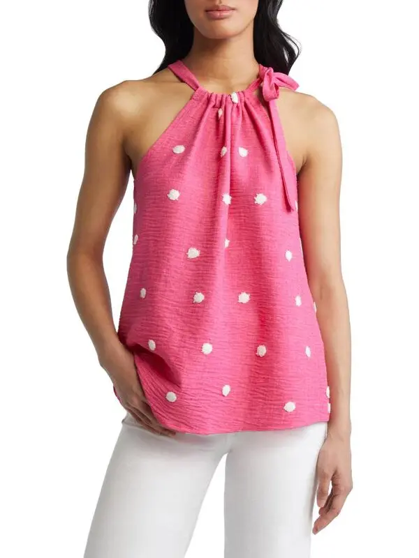 Loveappella Tie Shoulder Sleeveless Top - Fuchsia