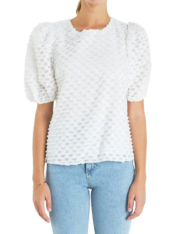 English Factory Textured Puff Sleeve Top - White