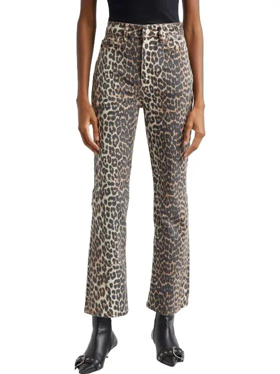 GANNI Betzy Print Crop Jeans - Leopard