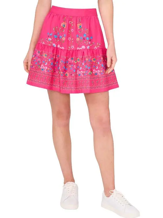 CECE DUPRAZ Floral Tiered Mini Skirt - Beetroot Pink