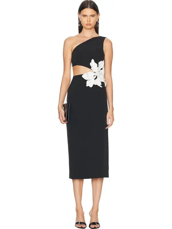 PatBO Flower Applique Midi Dress - Black