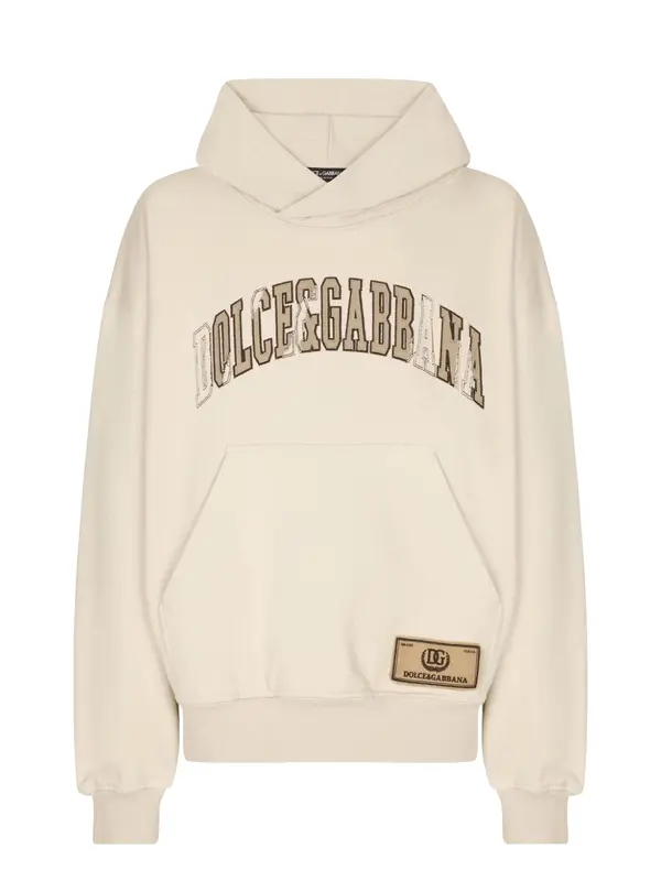 Dolce & Gabbana Logo-embroidered Cotton Hoodie - Neutrals