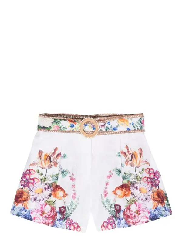 Camilla Plumes And Parterres Linen Shorts - White