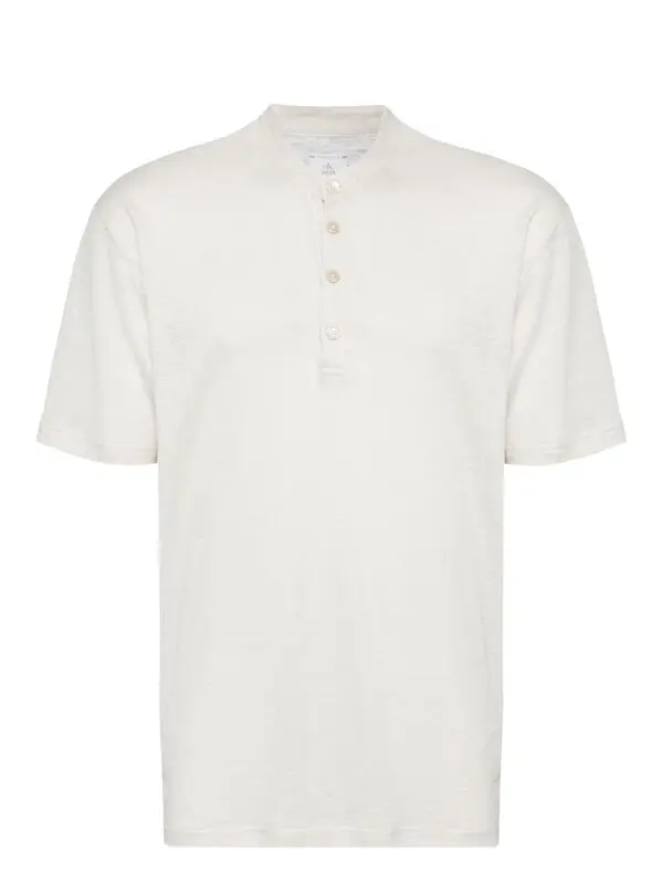 Eleventy Buttoned Linen-cotton T-shirt - Neutrals