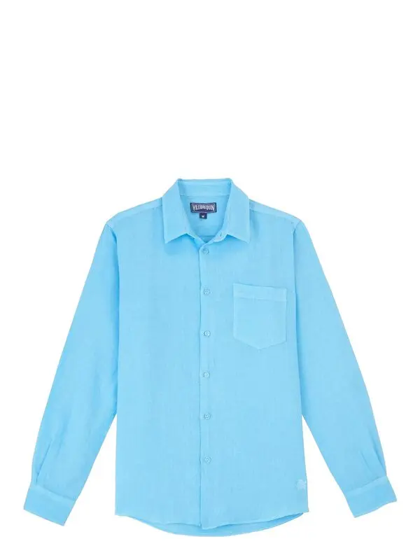 Vilebrequin Logo-embroidered Linen Shirt - Blue