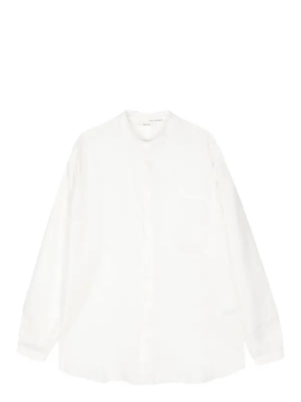 Isabel Benenato Band-collar Linen Shirt - White