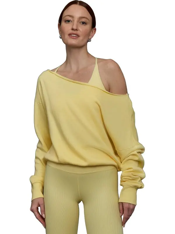 Carbon38 Off Shoulder French Terry Sweatshirt - Banana
