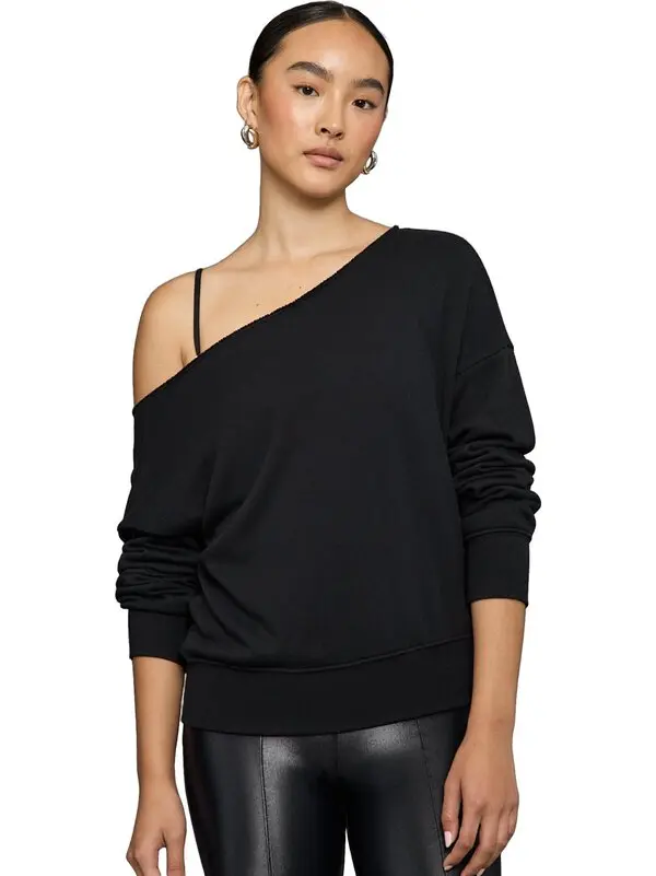 Carbon38 Off-shoulder French Terry Sweatshirt - Black