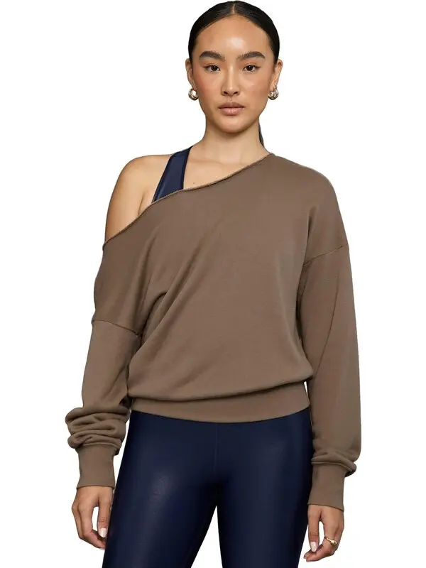 Carbon38 Off-shoulder French Terry Sweatshirt - Caribou