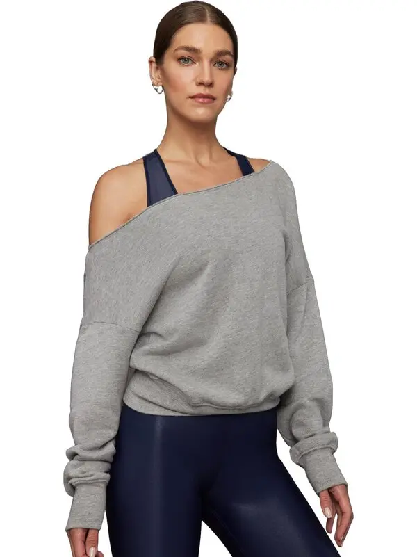 Carbon38 Off-shoulder French Terry Sweatshirt - Heather Grey