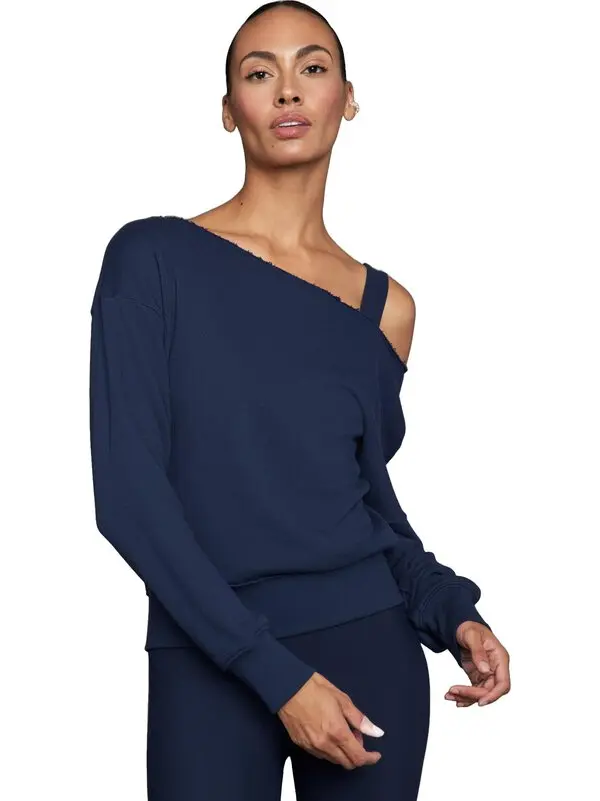 Carbon38 Off-shoulder French Terry Sweatshirt - Navy Blazer