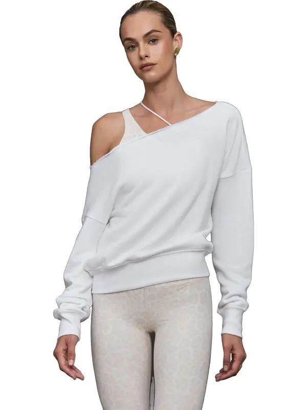 Carbon38 Off-shoulder French Terry Sweatshirt - White