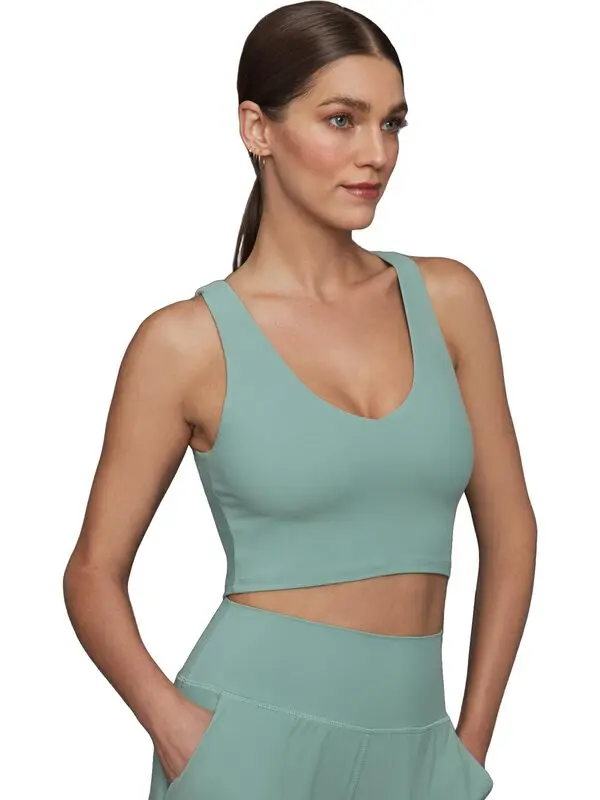 Carbon38 V-neck Longline Bra In Melt - Granite Green