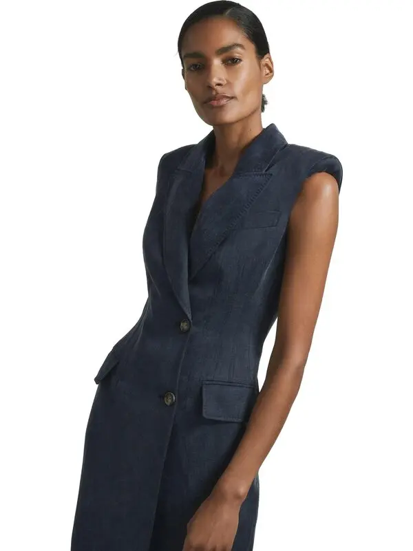 ATELIER Guliana Cupro Tux Midi Dress - Navy