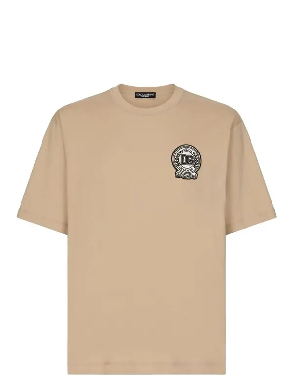 Dolce & Gabbana Dg-embroidered Cotton T-shirt - Neutrals