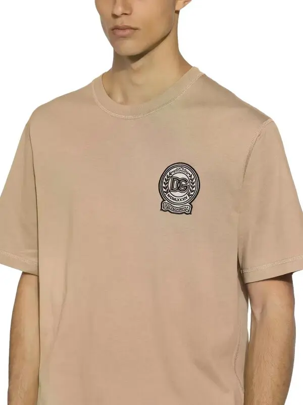Dolce & Gabbana Dg-embroidered Cotton T-shirt - Neutrals