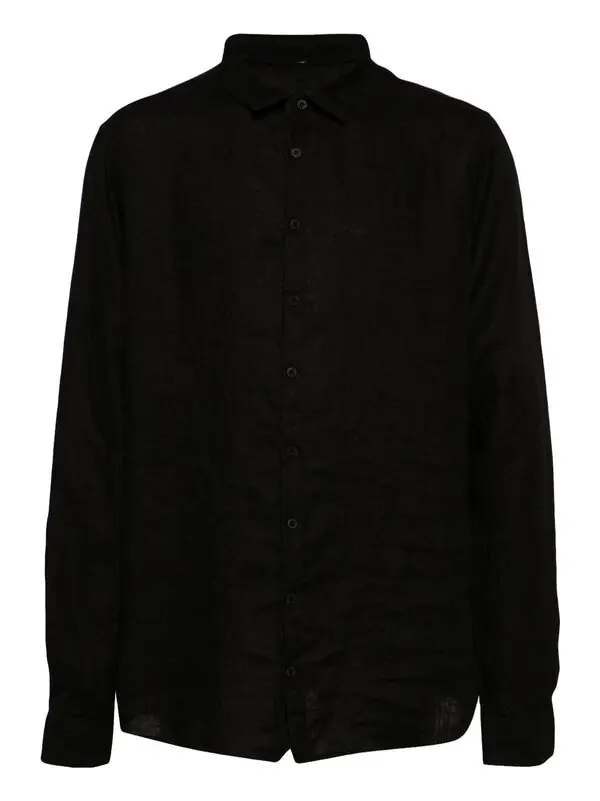 POÈME BOHÉMIEN Classic-collar Linen Shirt - Black