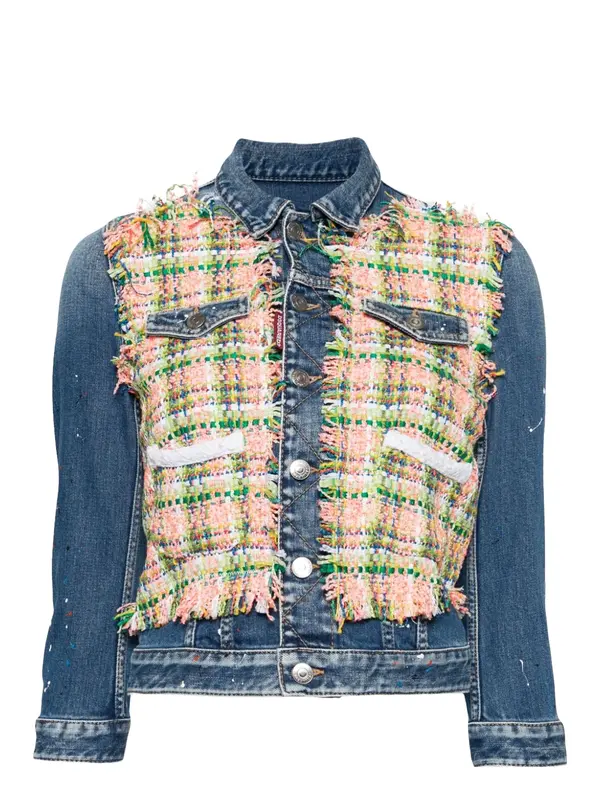 Dsquared2 Paint-splatter Panelled Denim Jacket - Blue