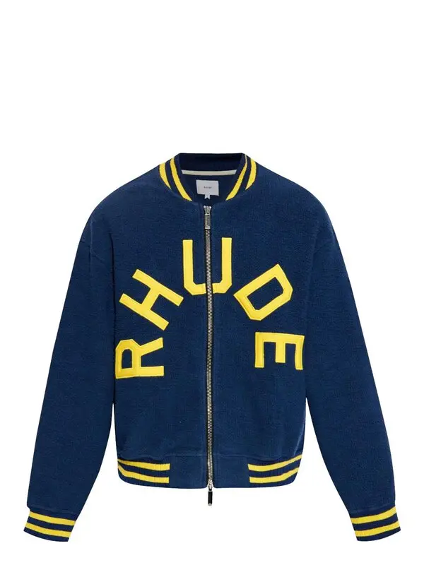 Rhude Logo-appliqué Terry Varsity Jacket - Blue