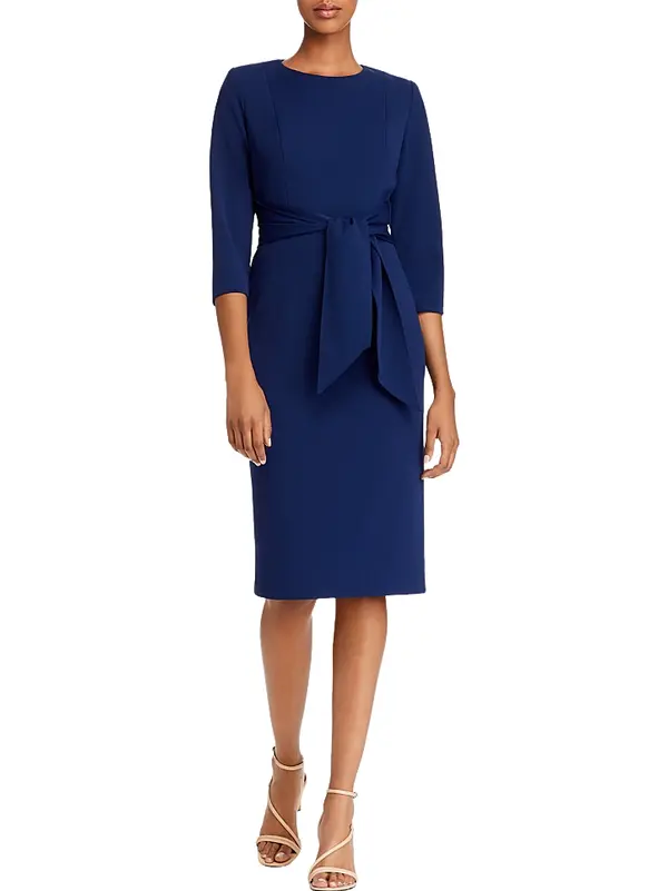 Adrianna Papell Tie-waist Knee Length Dress - Navy Sateen