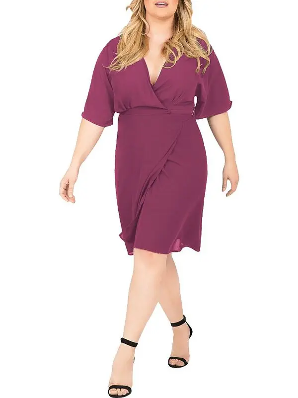STANDARDS & PRACTICES Plus Candice Floral Print Wrap Dress - Dark Pink