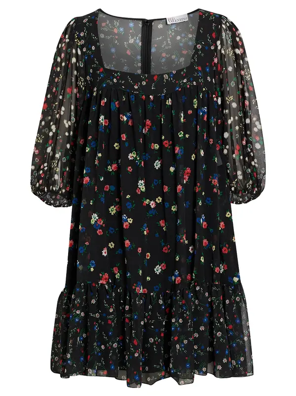 Red Valentino Floral-print Chiffon Mini Dress - Black