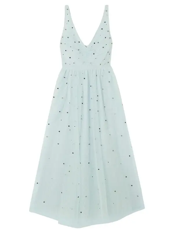 Red Valentino Point D'esprit Paneled Crystal-embellished Tulle Midi Dress - Sky Blue