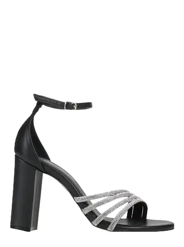 PAOLO MATTEI Leather Crystal Sandals - Black