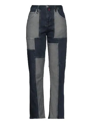 High Straight-leg Patchwork Jeans - Blue