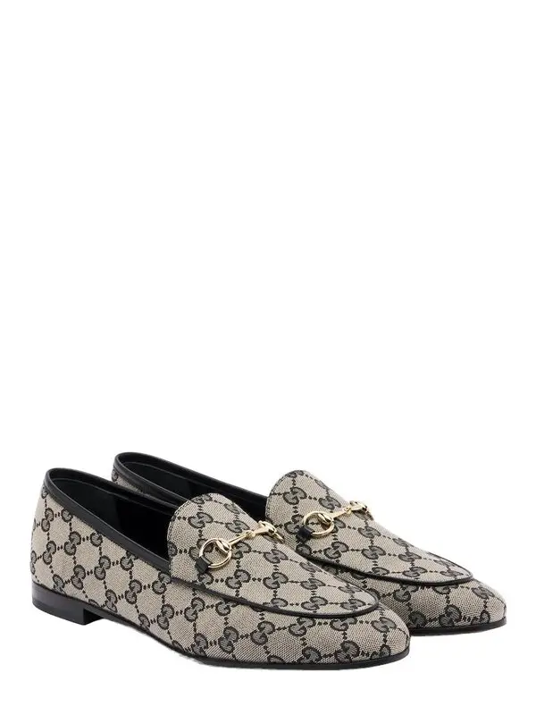 Gucci Jordaan Horsebit Gg Canvas Loafers - Beige