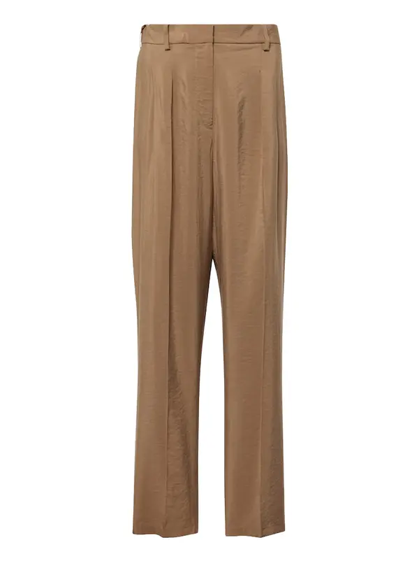 JOSEPH Pleated Silk-blend Twill Straight Pants - Brown