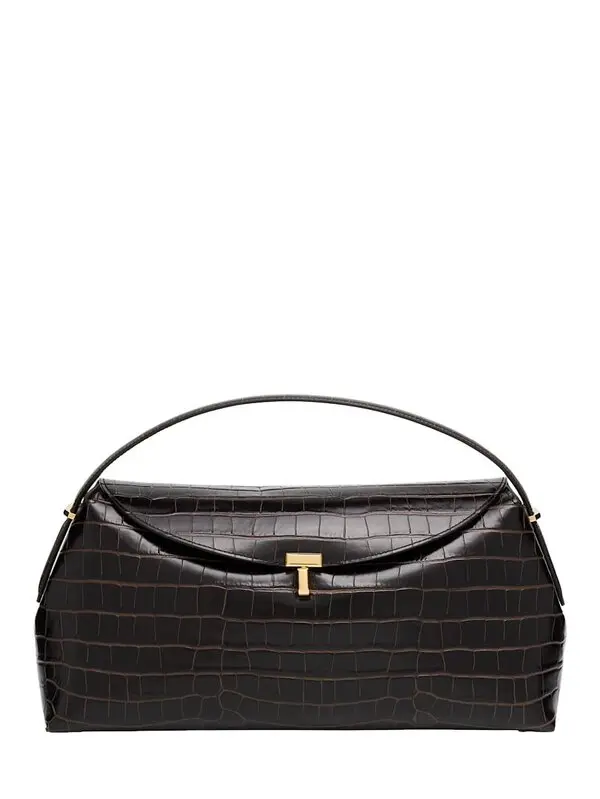 TOTEME T-lock Croc-embossed Top-handle Bag - Dark Brown