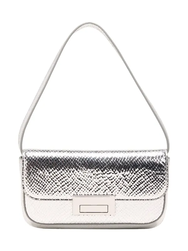LOEFFLER RANDALL Stefanie Metallic Snake-embossed Shoulder Bag - Silver