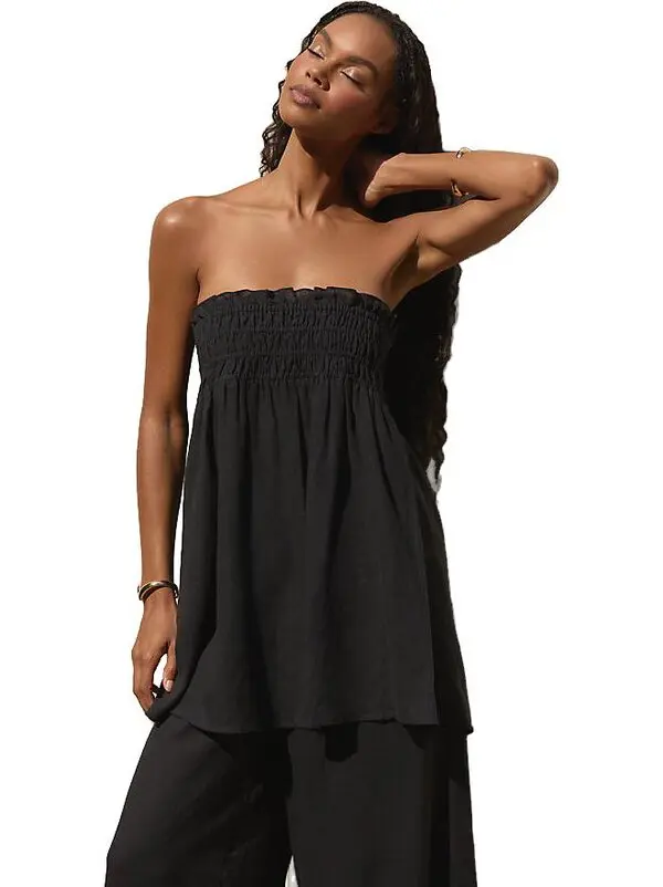 Anthropologie The Aubrey Strapless Linen Top - Black Onyx
