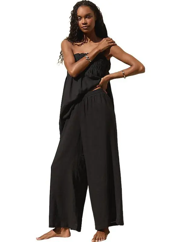 Anthropologie Aubrey Smocked Linen Pants - Black Onyx