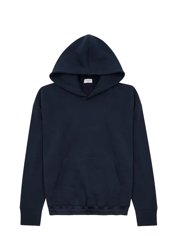 Saint Laurent Logo-embroidered Hooded Cotton Sweatshirt - Navy