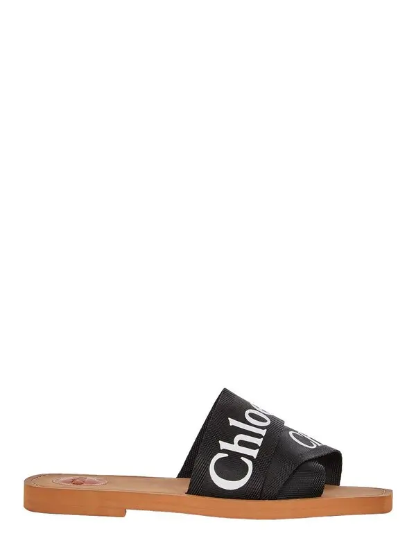 Chloé Woody Logo-print Canvas Sliders - Black